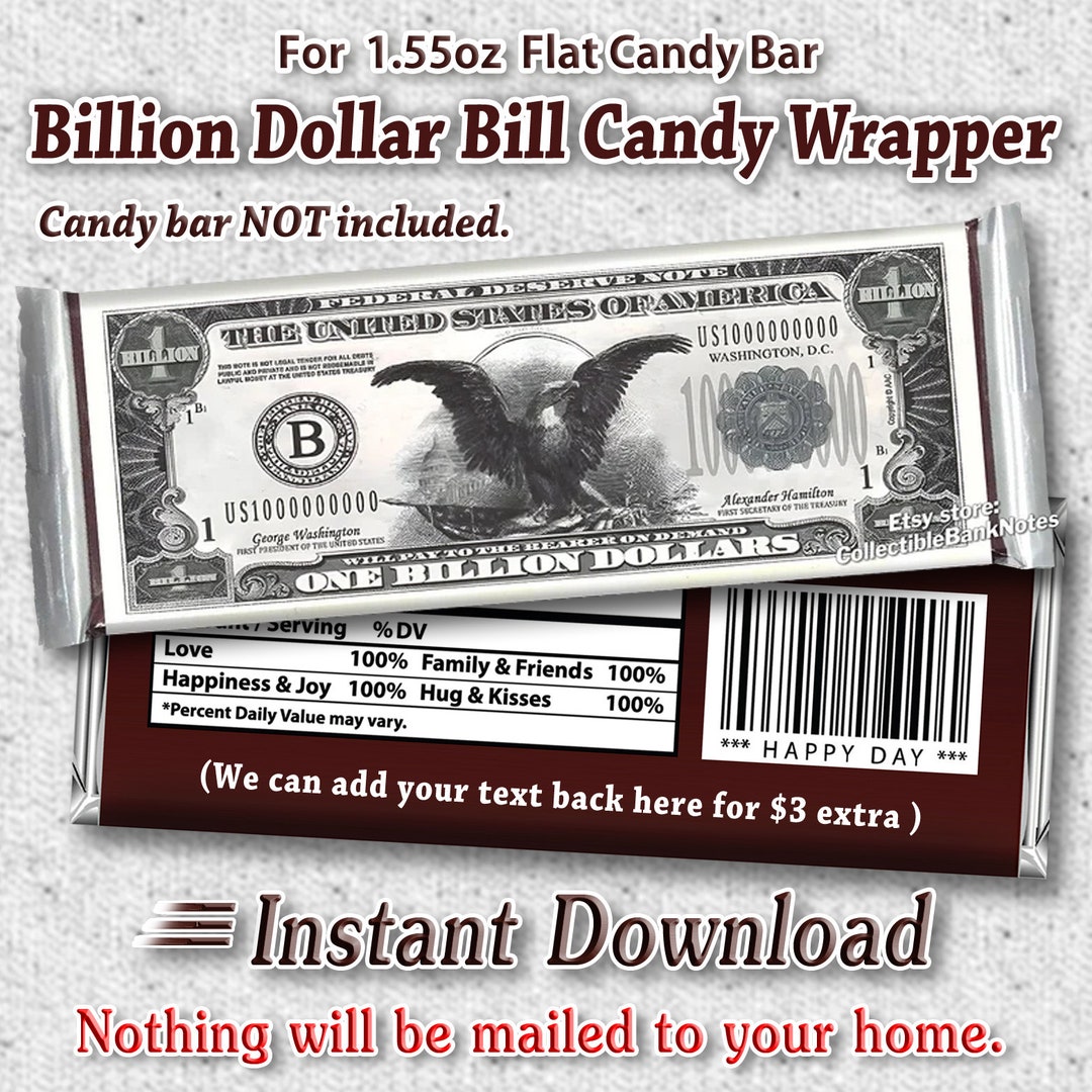PRINTABLE Money Candy Bar Wrappers Chocolate Instant Download Cash ...