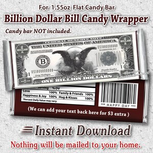 PRINTABLE Money Candy Bar Wrappers Chocolate Instant Download Cash ...