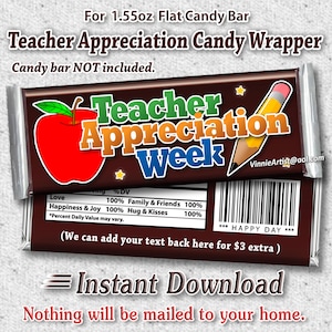 PRINTABLE Teacher Appreciation Week Candy Bar Wrappers Chocolate ...
