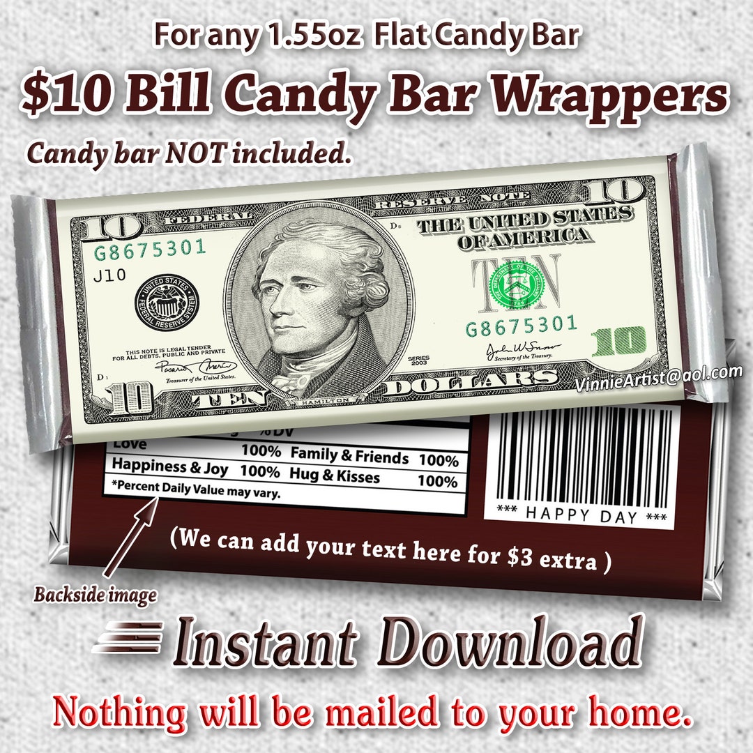 PRINTABLE Money Candy Bar Wrappers Chocolate Instant Download Cash ...