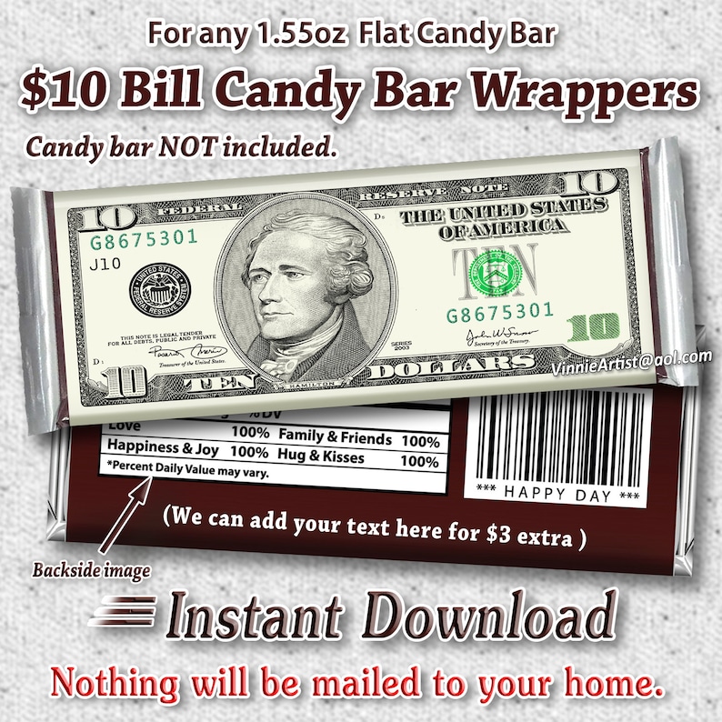 PRINTABLE Money Candy Bar Wrappers Chocolate Instant Download Cash ...