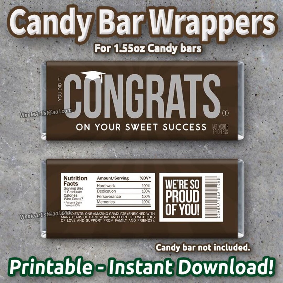 Printable Graduation Candy Bar Wrapper Congratulation Congrats Candy ...