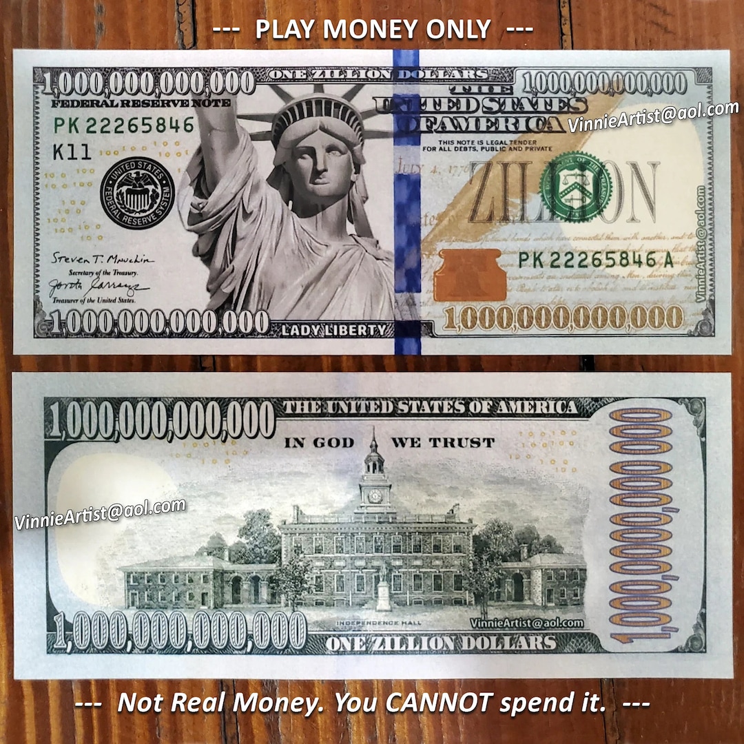 Zillion Dollar Bill FAKE MONEY Novelty Play Cash 1Z Collectible Lady ...