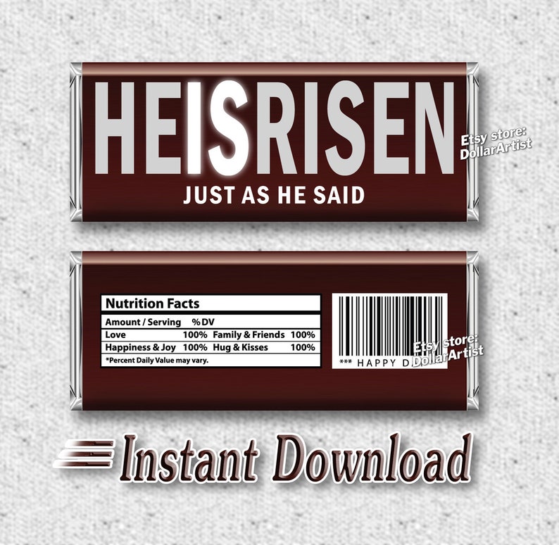 PRINTABLE Hershey's HE is RISEN Easter Candy Bar Wrappers - Etsy