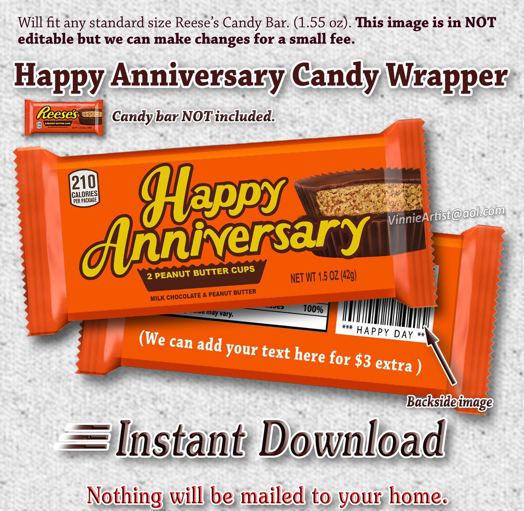 PRINTABLE Reeses Candy Bar Wrapper Happy Anniversary Candy Bar - Etsy