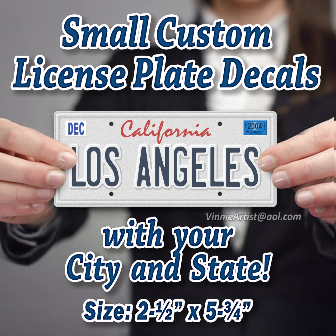 Small Custom License Plate Stickers With City & State Decals Artwork ...