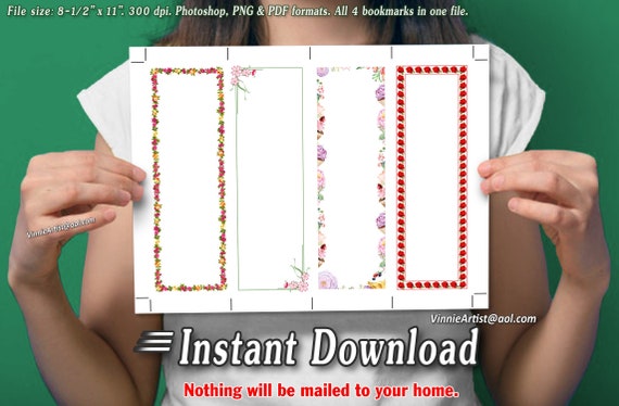 Printable Bookmarker Template With Flower Borders PHOTOSHOP - Etsy