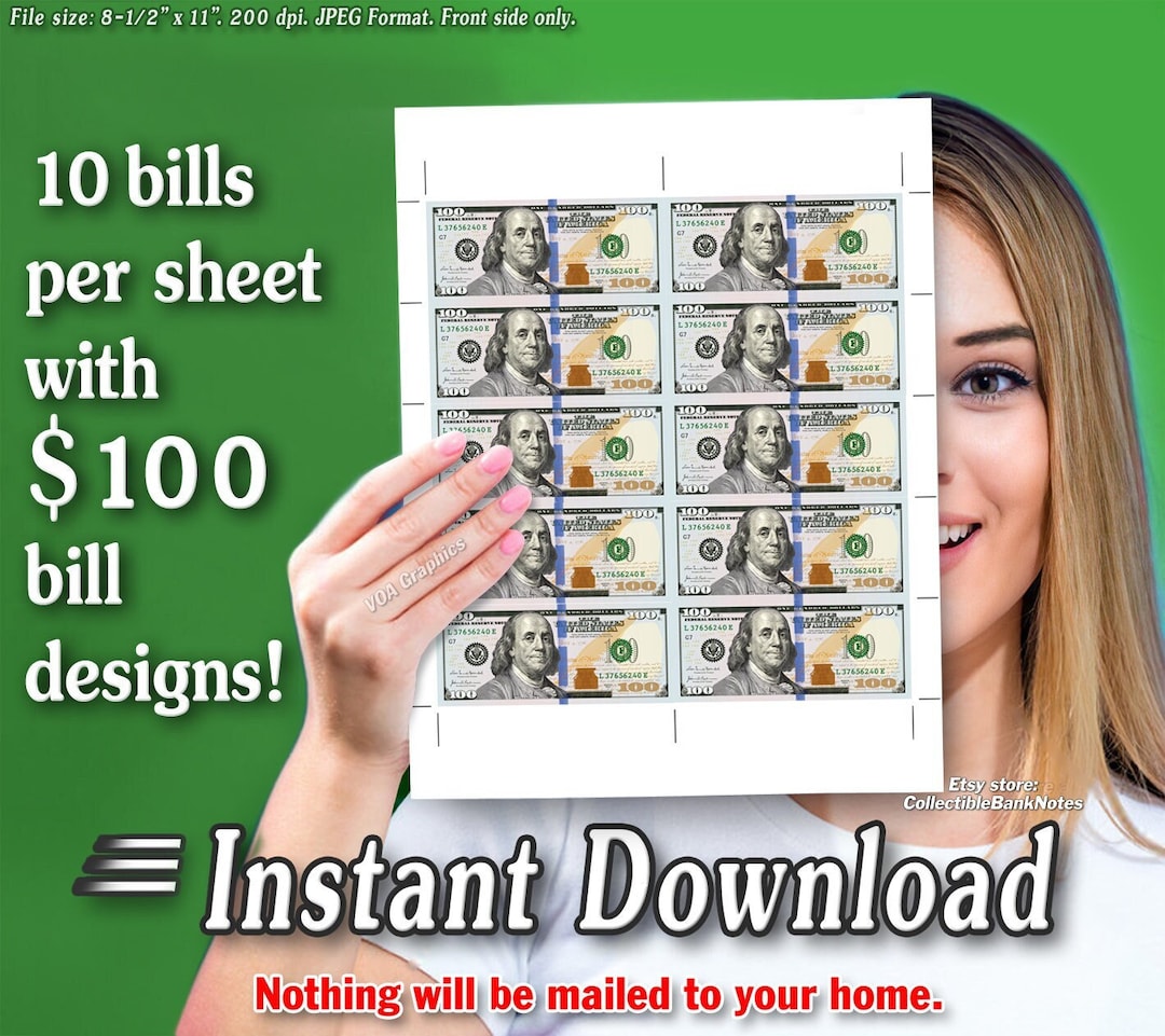 Printable SMALL Money Sheets With Cut Marks 10-per-page Cash Dollar ...
