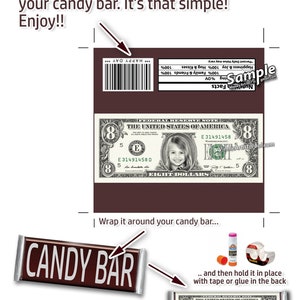 Custom Candy Bar Wrapper 7 Dollar Bill With Your Face Picture Digital ...