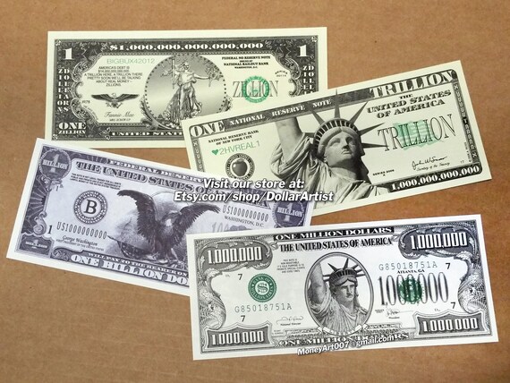 4 Money Bills Million Billion Trillion Zillion Millionaire | Etsy