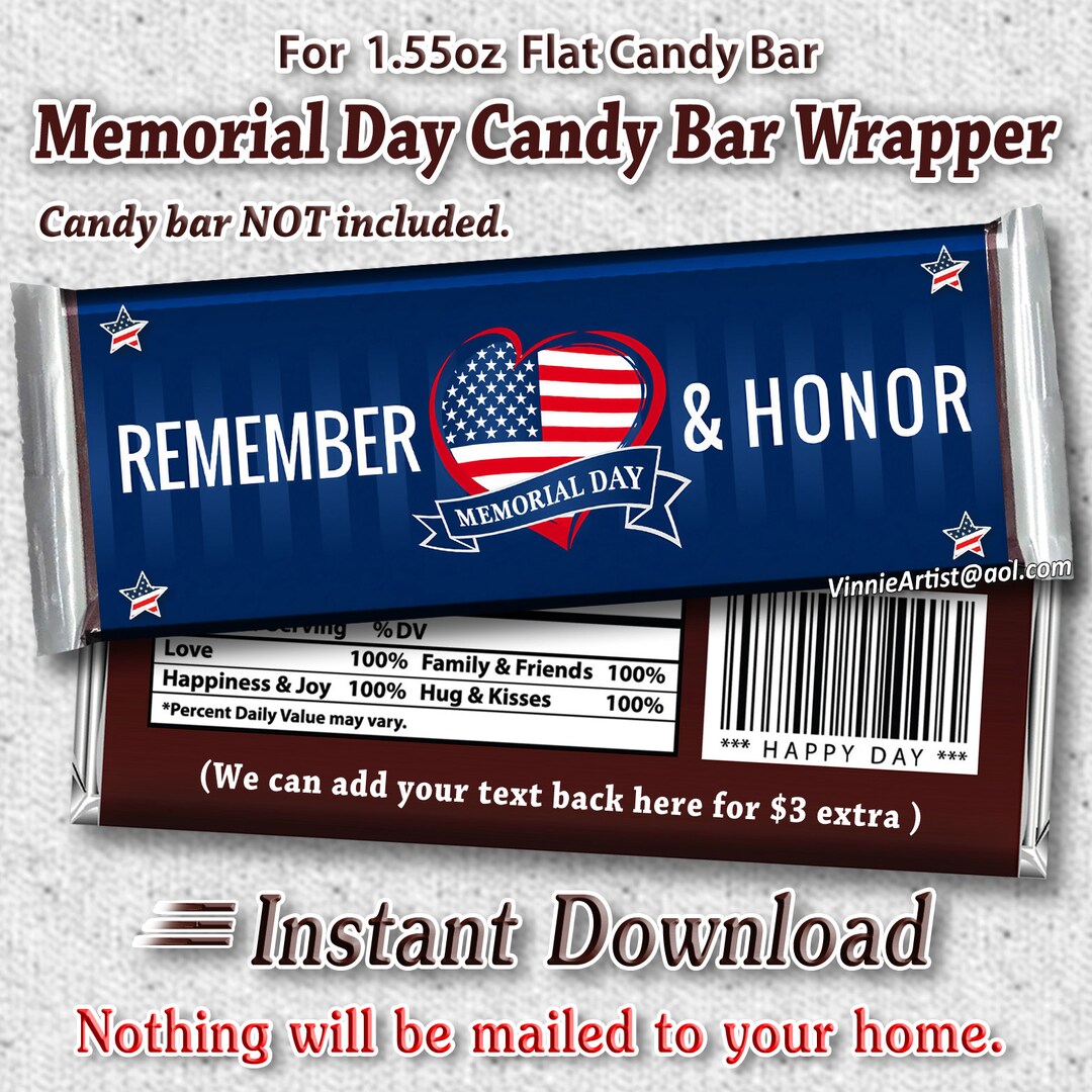 PRINTABLE Happy Memorial Day Candy Bar Wrappers Chocolate Instant ...