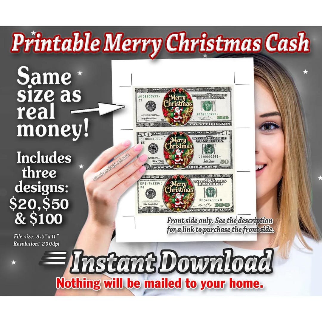 Printable MERRY CHRISTMAS Cash Money Sheets With Cut Marks 3-per-page ...