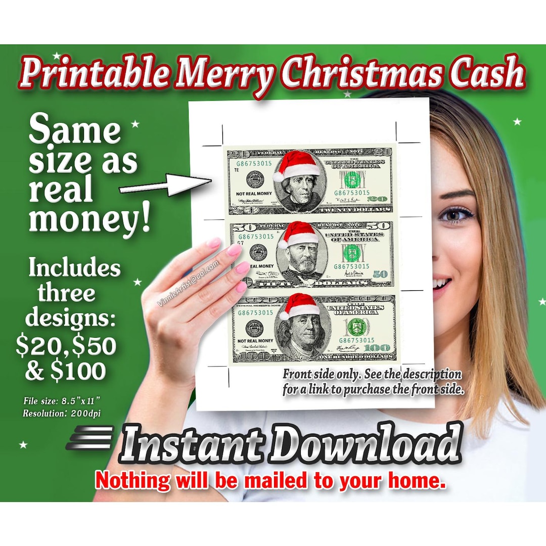 Printable CHRISTMAS Cash Money Sheets W/ Cut Marks 3-per-page 3up for ...