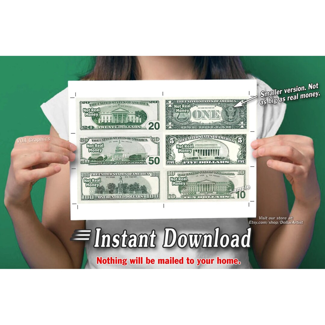Printable SMALL Money Sheets With Cut Marks 6-per-page Cash Dollar ...