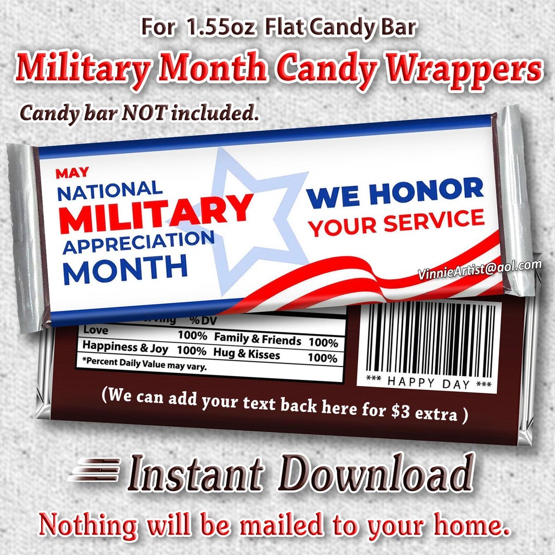 PRINTABLE Military Appreciation Month Candy Bar Wrappers Chocolate ...