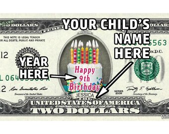 Personalized BIRTHDAY Dollar With Your Child's Name Cash Gift Money ...
