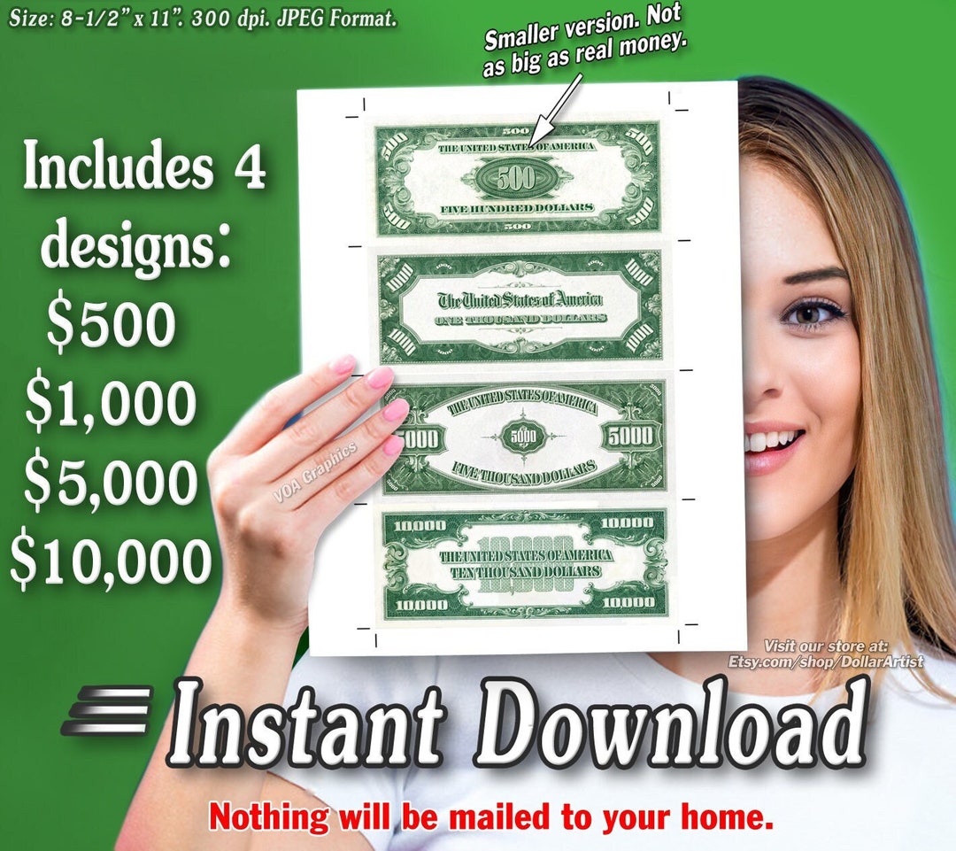 Printable SMALL Money Sheets With Cut Marks 4-per-page Cash Dollar ...