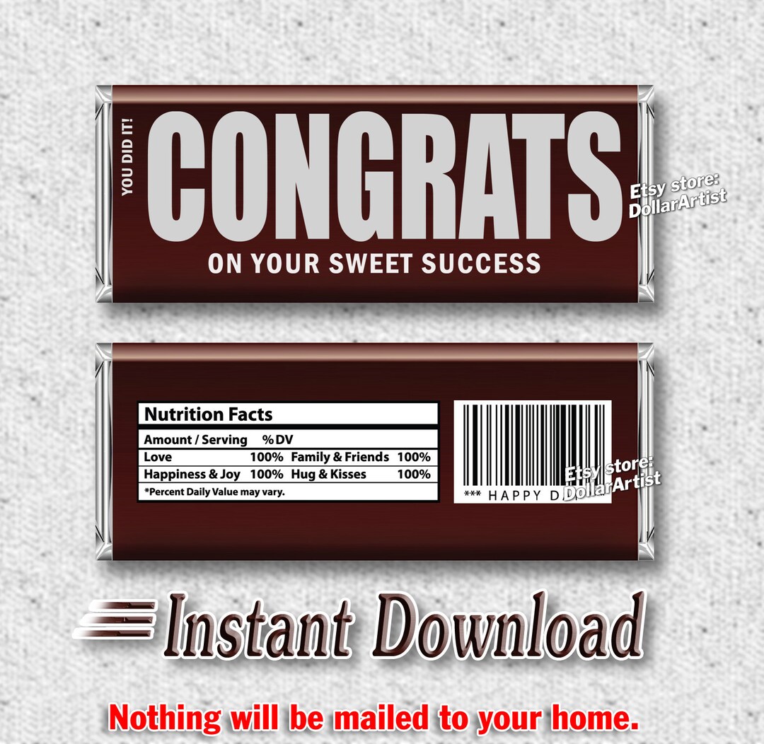 PRINTABLE Graduation Congrats Congratulations Gift Thank You Candy Bar ...