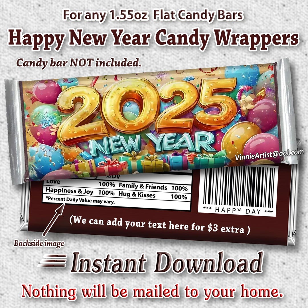 2025 Happy New Year Candy Bar Wrapper Paper Wrappers for 1.55oz ...