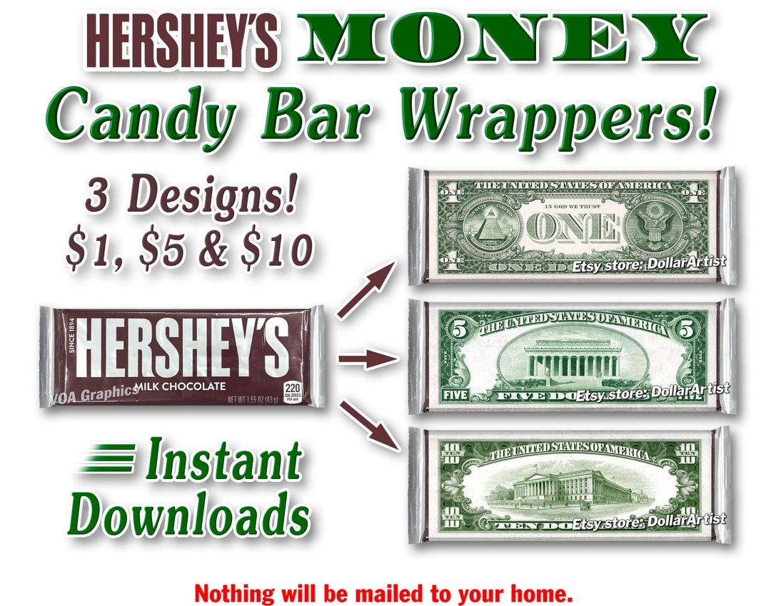 3x PRINTABLE Money Candy Bar Wrappers Chocolate Instant - Etsy