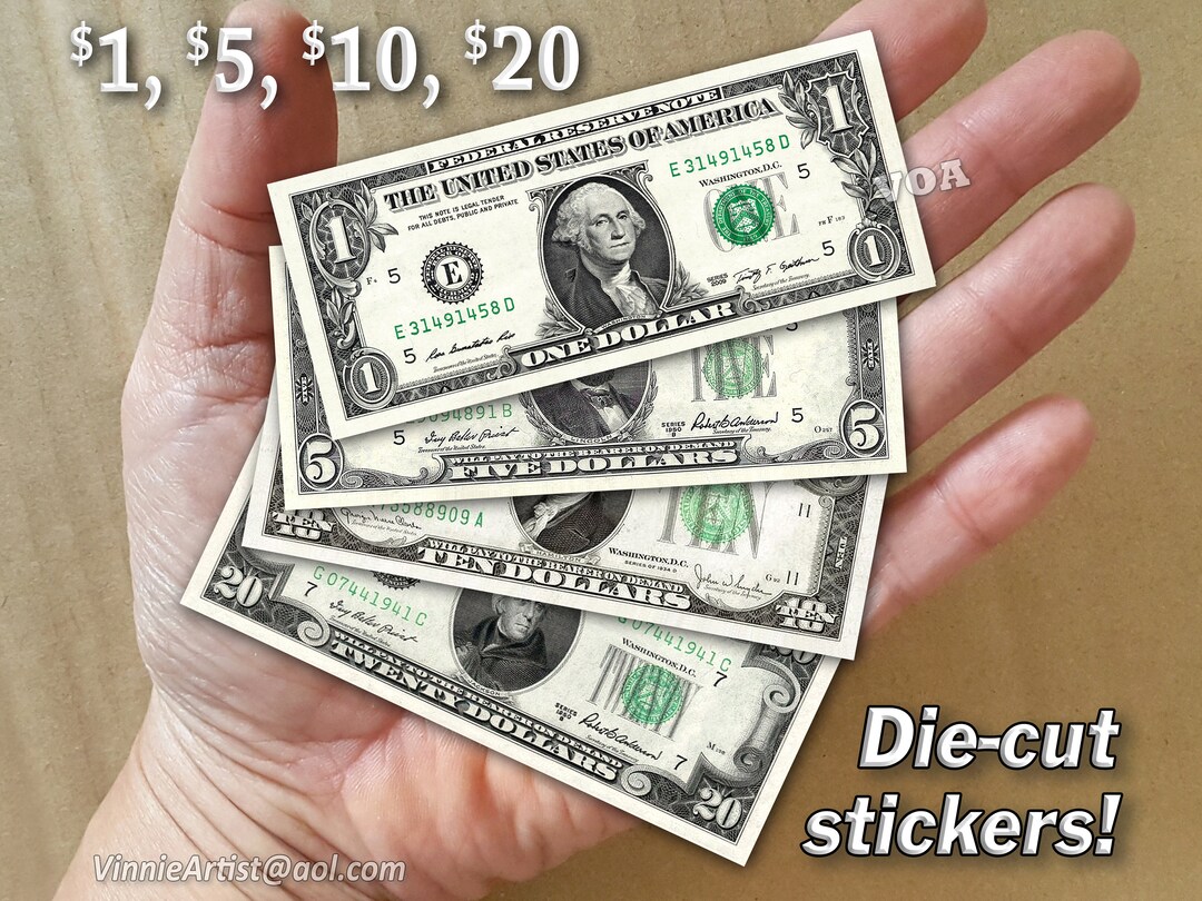 4x Miniature STICKERS Money Dollar Bills Tiny Mini Small Cash - Decal ...