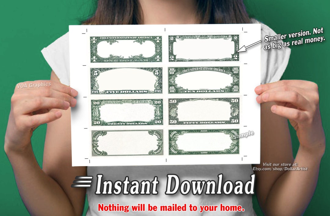 Printable SMALL Money Sheets With Cut Marks 8-per-page Cash Dollar ...