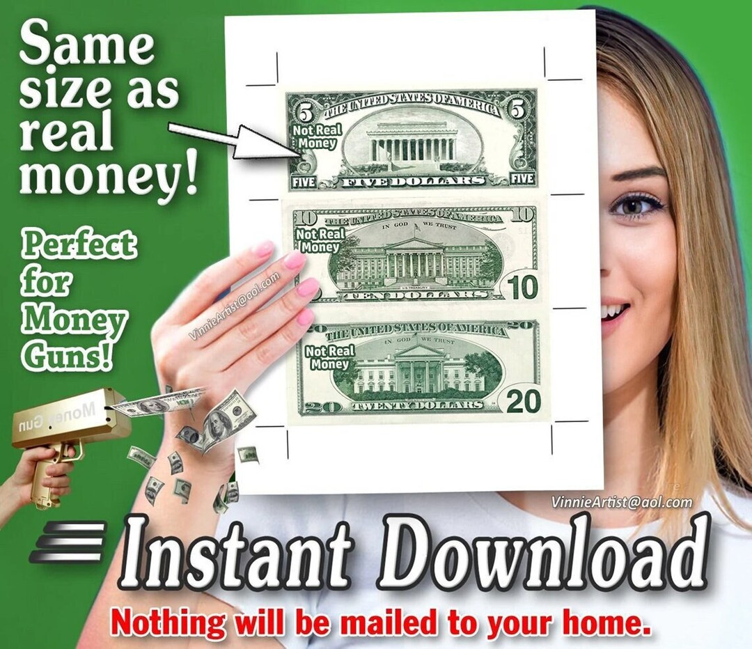 Printable Money Sheets With Cut Marks 3-per-page Cash Dollar for Letter ...