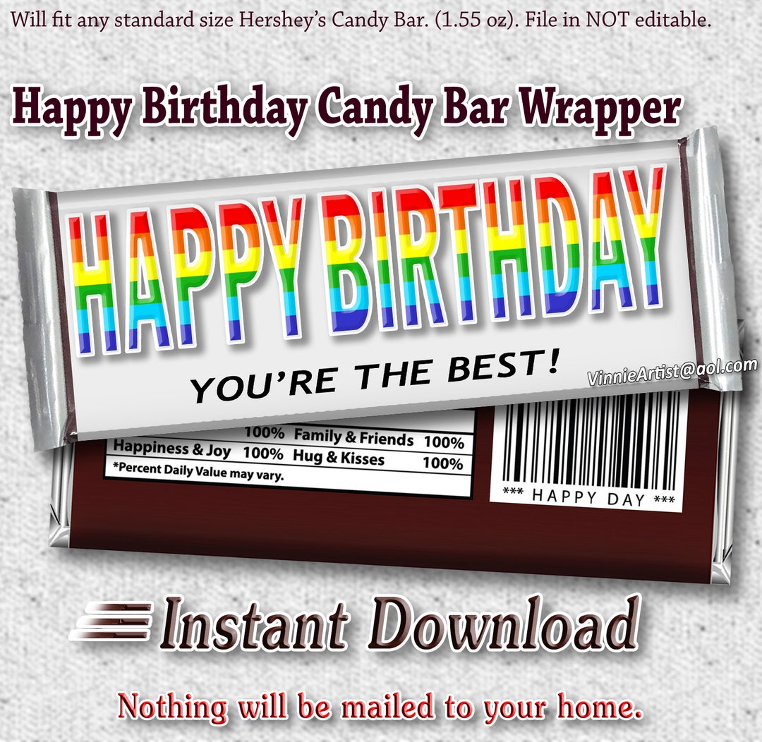 PRINTABLE Happy Birthday Candy Bar Wrappers Rainbow Pride Chocolate ...