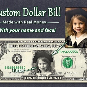 Your FACE & NAME on REAL Dollar Bill - Money Art Gift - Personalized ...