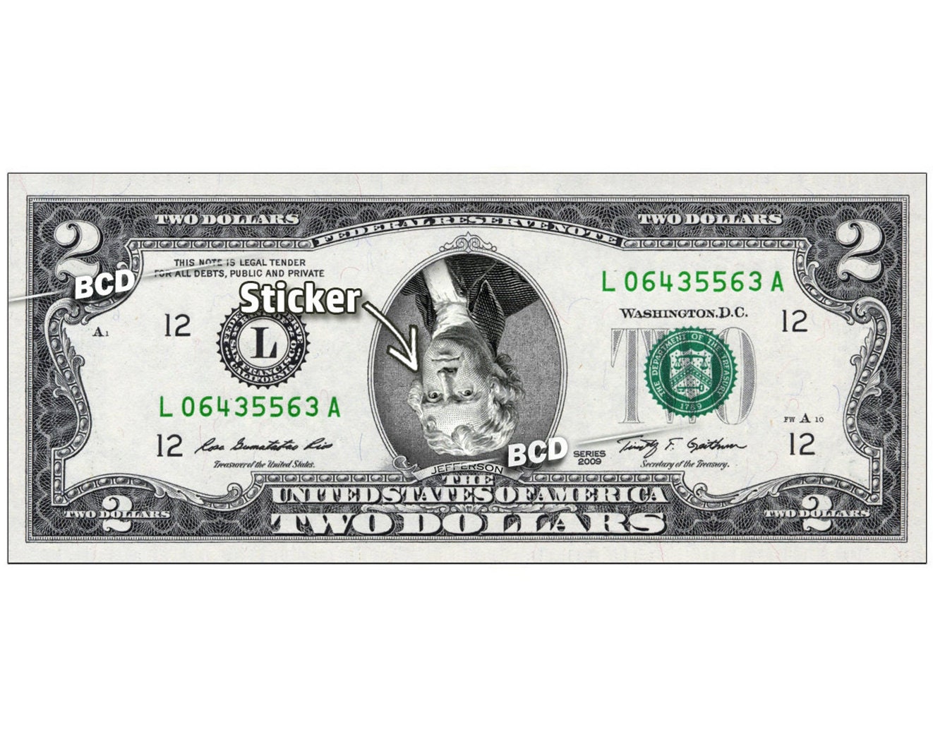 Thomas Jefferson 2 Dollar Bill