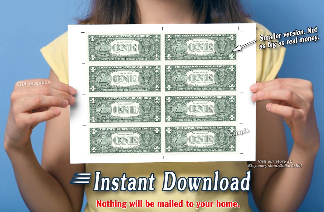 Printable SMALL Money Sheets With Cut Marks 8-per-page Cash Dollar ...