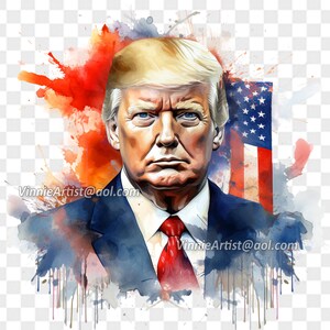 Digital Art Download | Watercolor Painting Style | Donald Trump | Flag ...