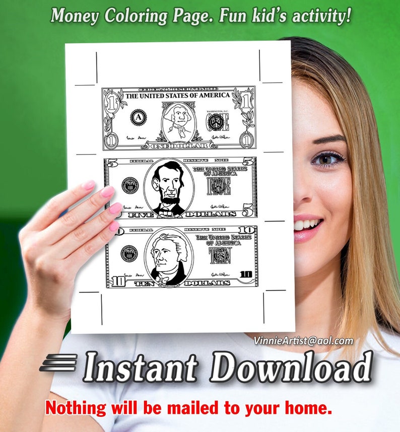 Printable Money Coloring Sheet Instant Download Fun Kids Activity - Etsy