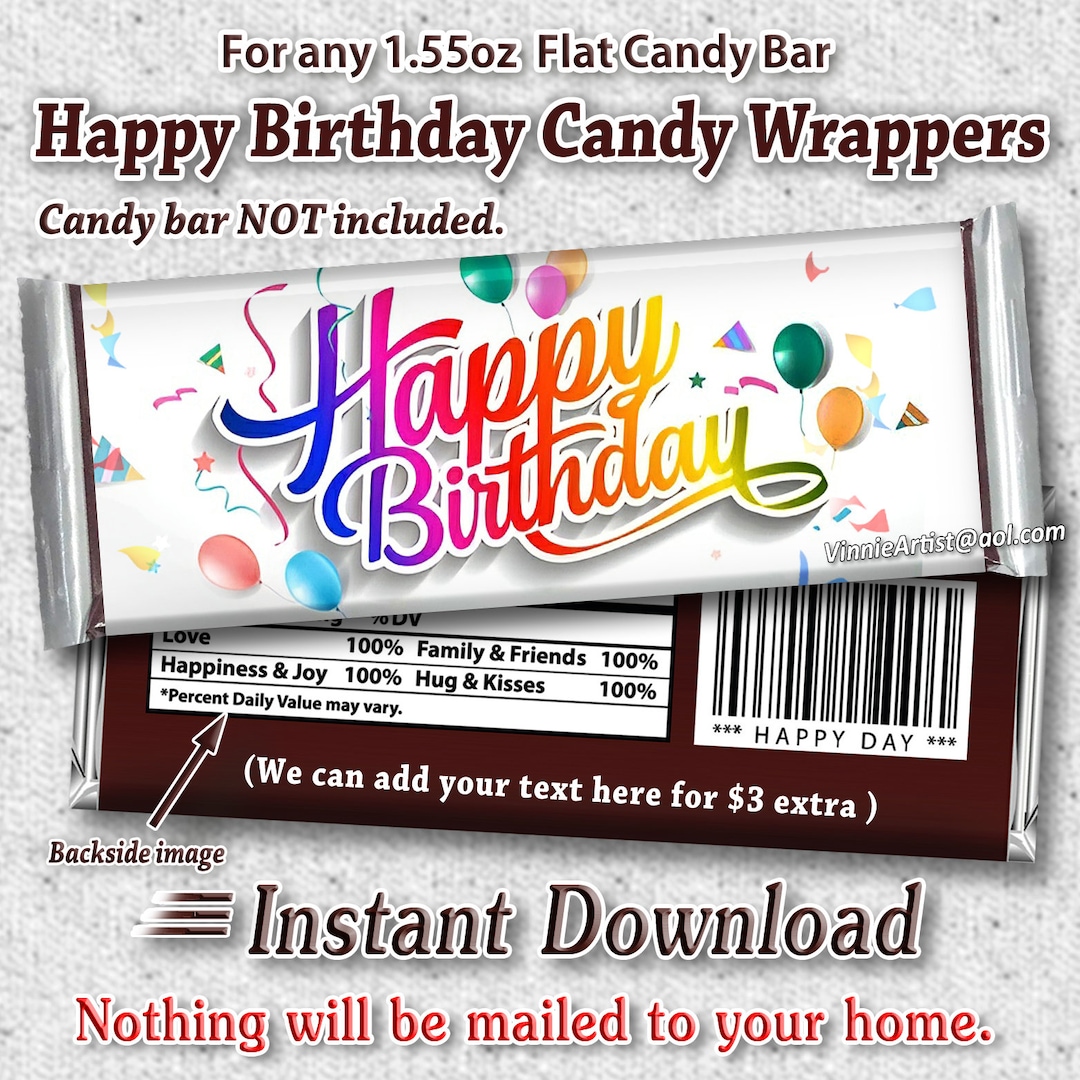 PRINTABLE Happy Birthday Candy Bar Wrappers Chocolate Gift Instant ...