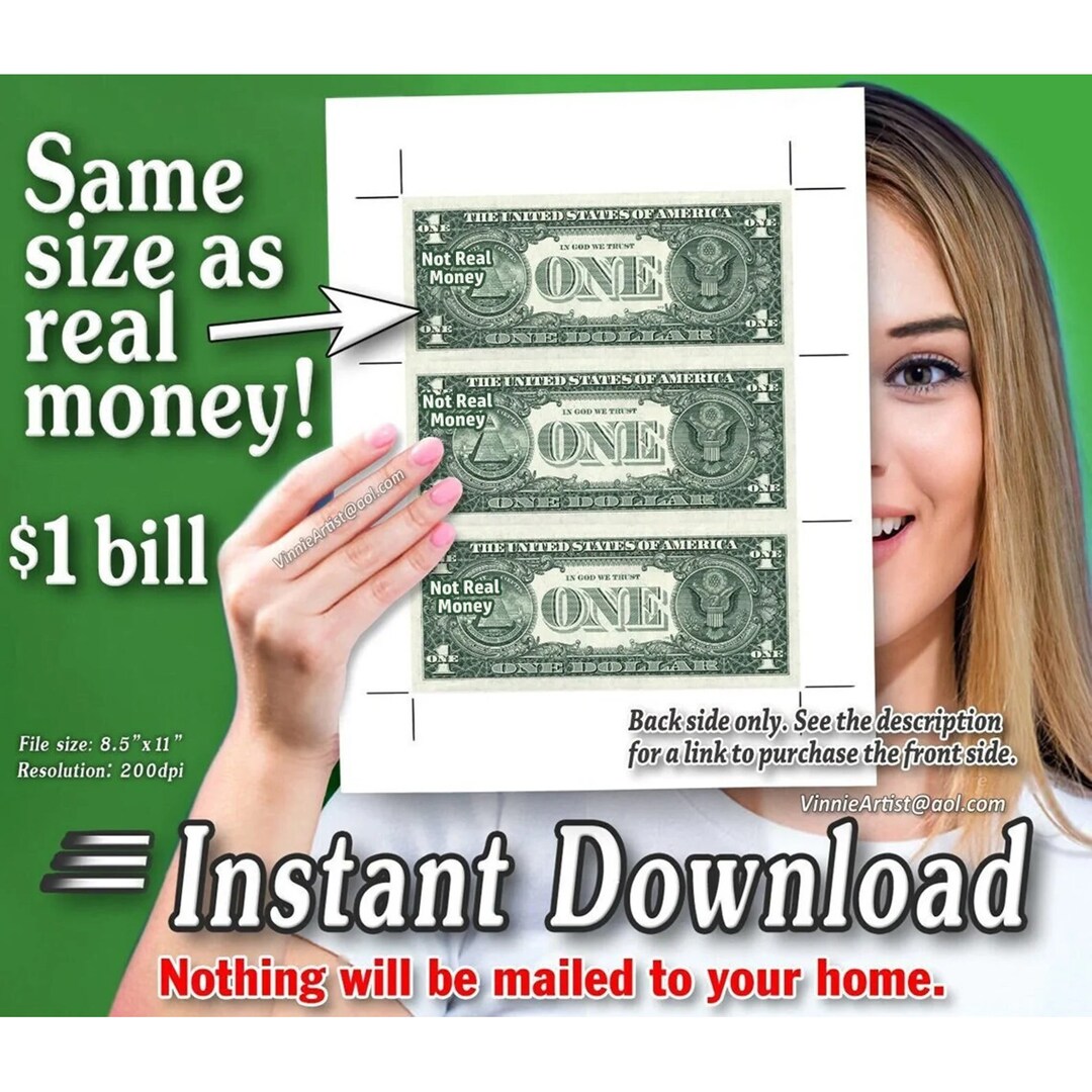 Printable Money Sheets With Cut Marks 3-per-page Cash One Dollar Image ...