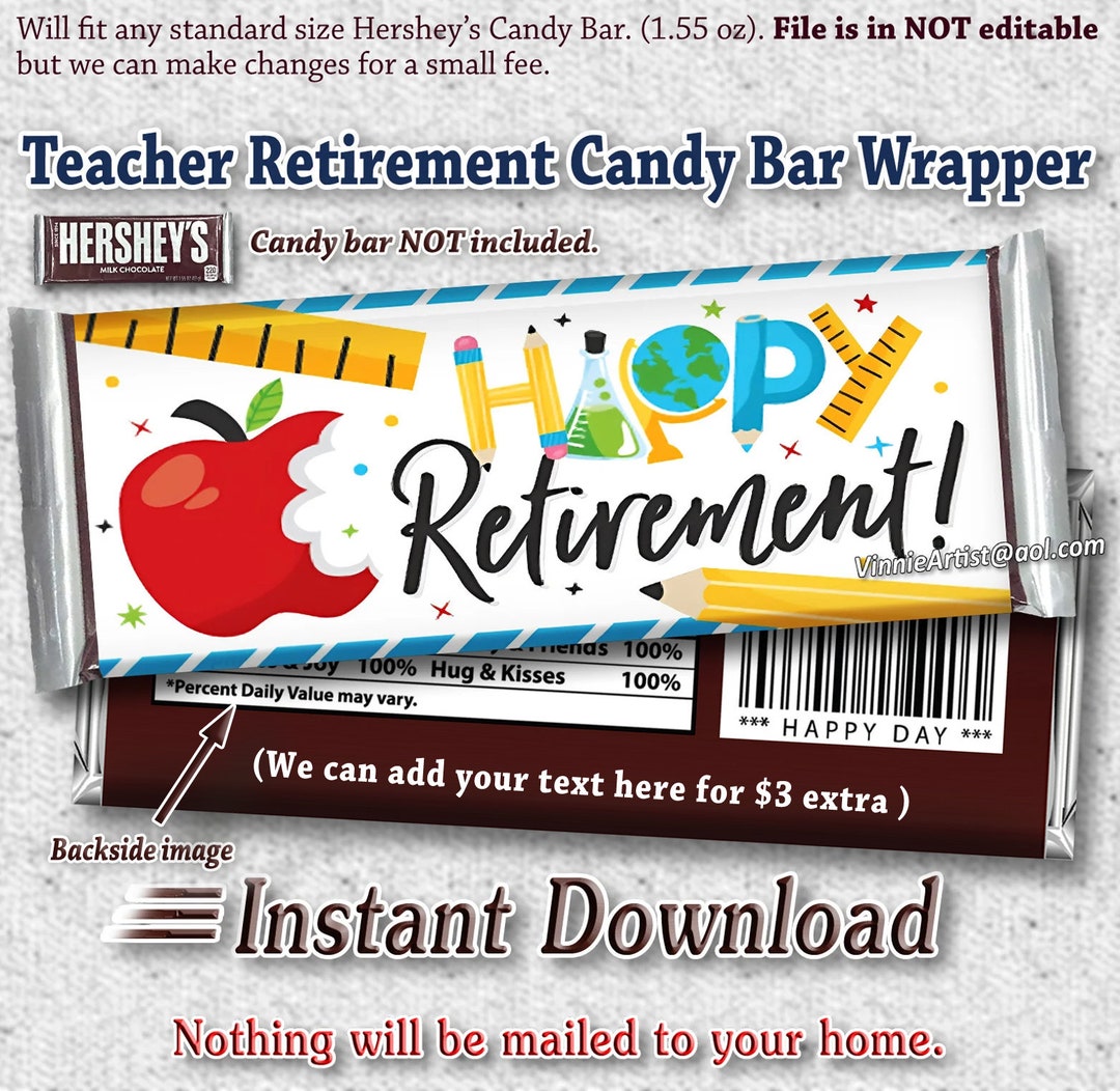 PRINTABLE Candy Bar Wrapper Happy Retirement Teacher - Etsy