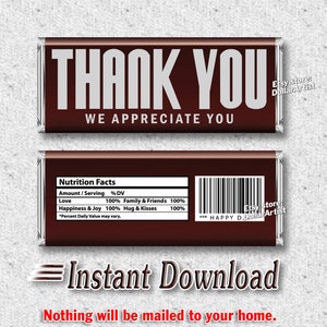 PRINTABLE Employee Appreciation Gift Thank You Candy Bar Wrappers ...