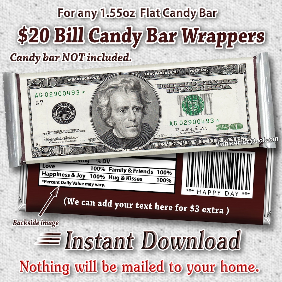 PRINTABLE Money Candy Bar Wrappers Chocolate Instant Download Cash ...