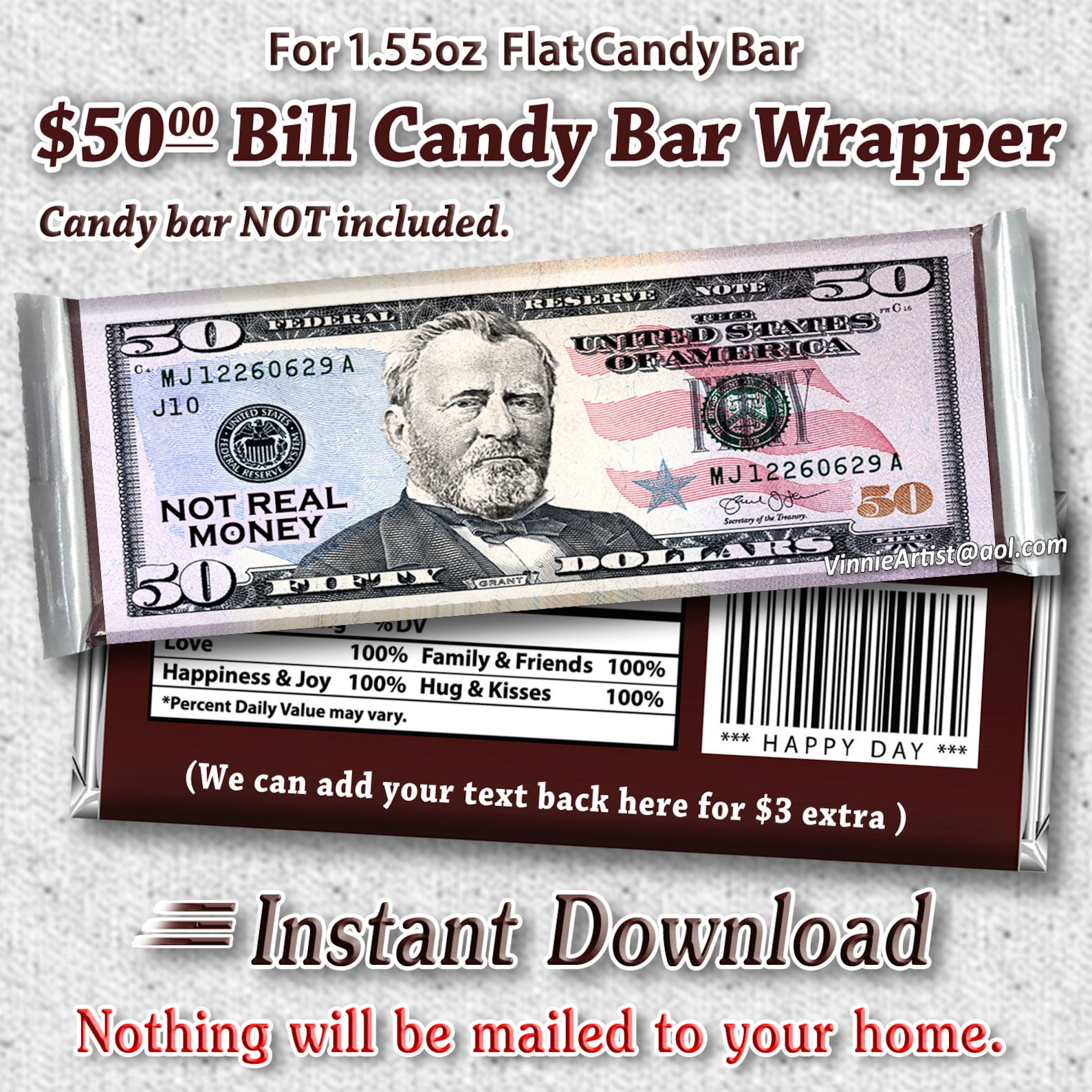 PRINTABLE Money Candy Bar Wrappers Chocolate Instant Download Cash ...