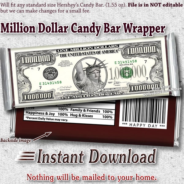 1 Dollar Bill Candy Bar Wrapper - Etsy