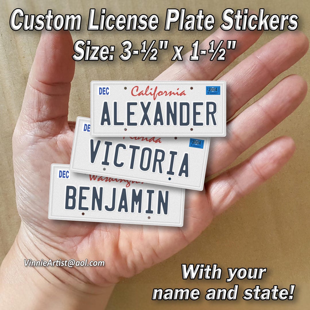 TINY Custom License Plate Stickers With Name & State 3-1/2" X 1-1/2 ...