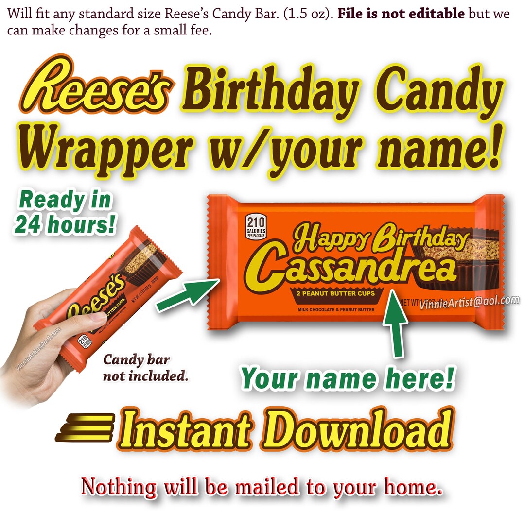 PRINTABLE Reeses Candy Bar Wrapper Custom Happy Birthday Candy - Etsy Canada