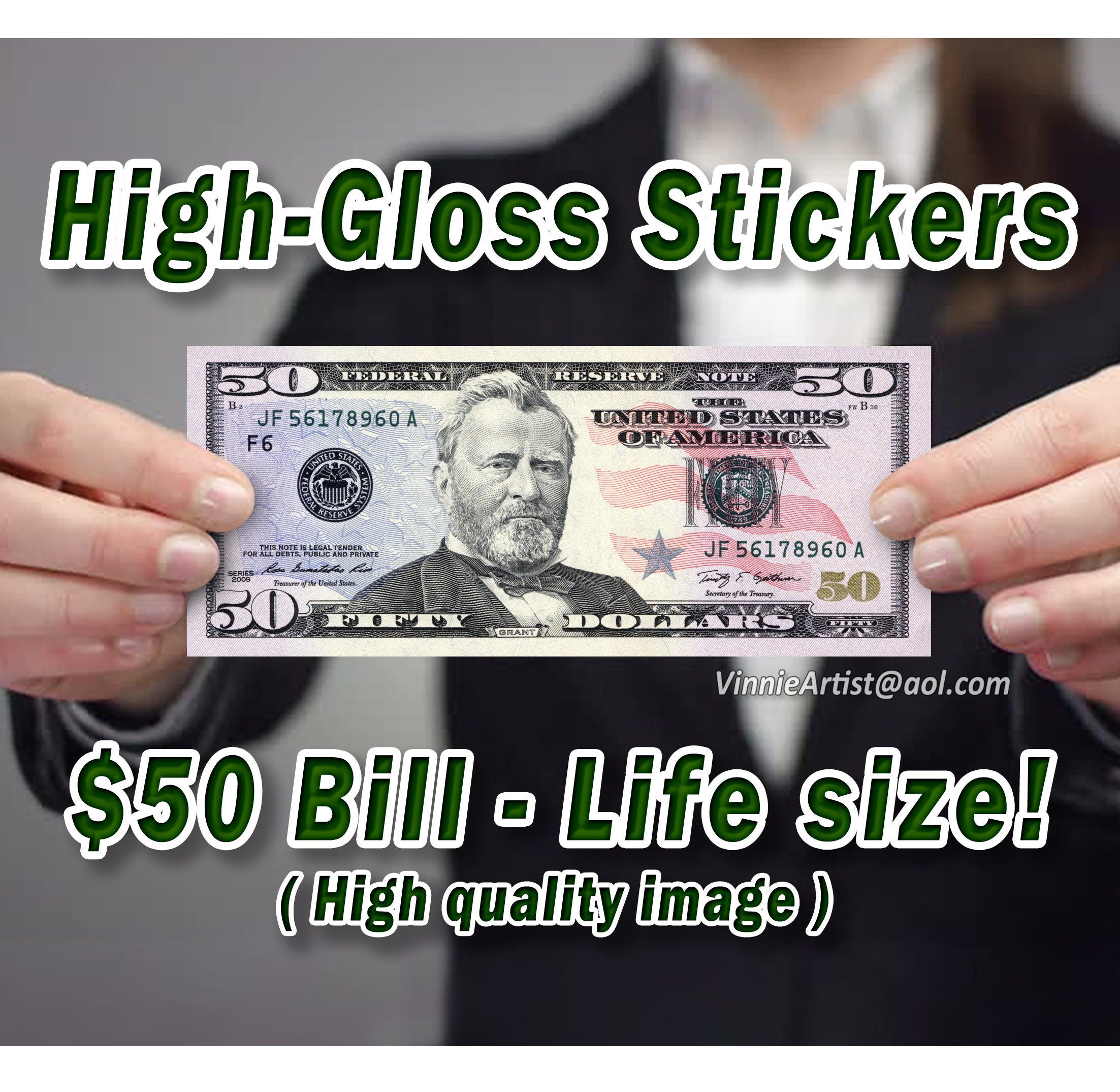 One1 Glossy Sticker Fifty Dollar Bill Design Glossy Decal - Etsy