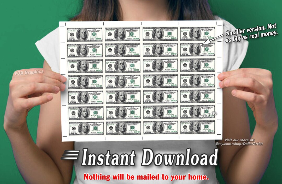 Printable TINY Money Sheets With Cut Marks 28-per-page Dollar Cash ...