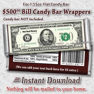 PRINTABLE Money Candy Bar Wrappers Chocolate Instant Download Cash ...