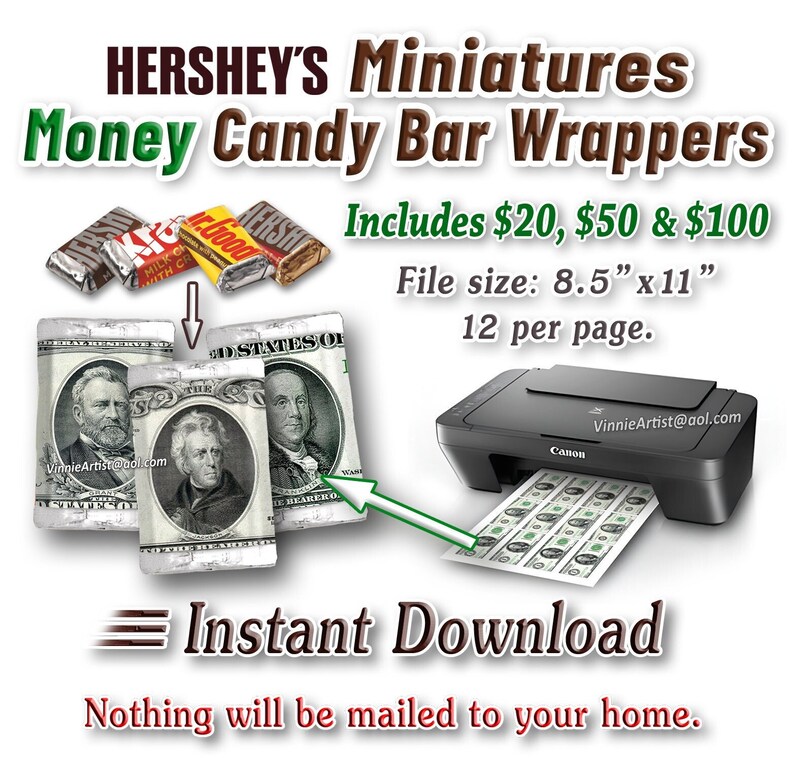PRINTABLE Hershey's Mini Money Candy Bar Wrappers - Etsy