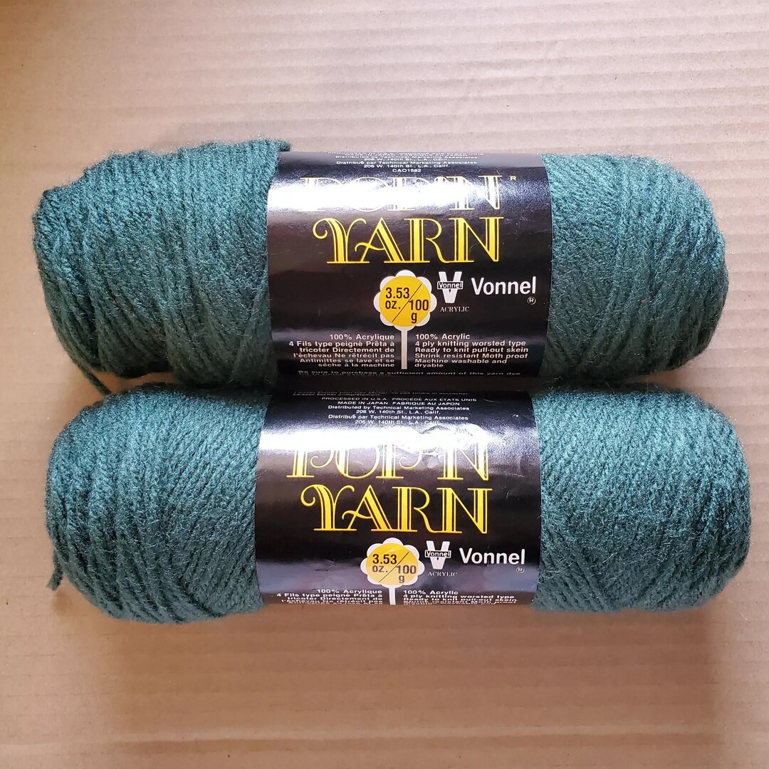 2 Vintage Pop'n Yarn 3.53oz Each Forest Green 141 100% Acrylic Yarn ...