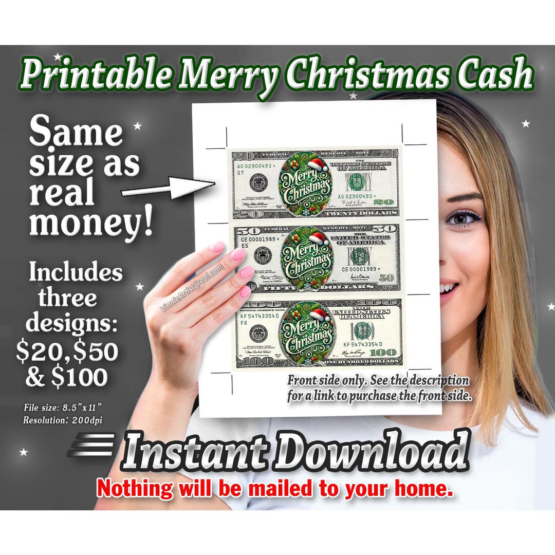 Printable MERRY CHRISTMAS Cash Money Sheets W/ Cut Marks 3-per-page 3up ...