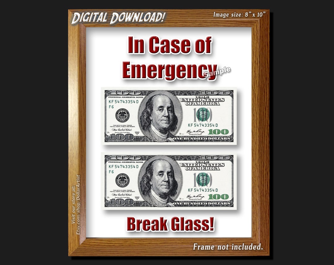 DIGITAL DOWNLOAD in Case of Emergency Break Glass Printable Art – Money ...