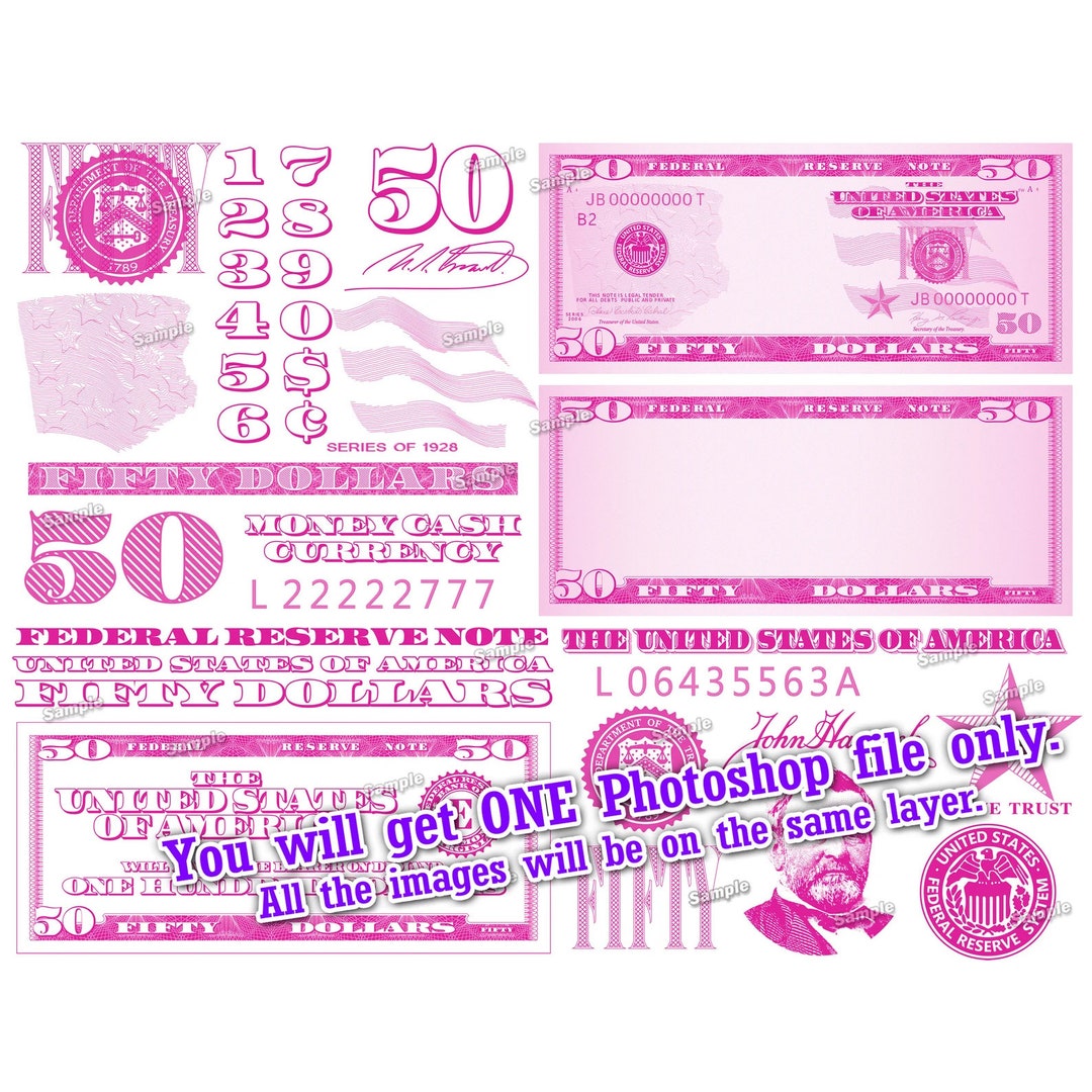 Fifty Dollar Bill Design PINK COLOR Images Photoshop Transparent File ...